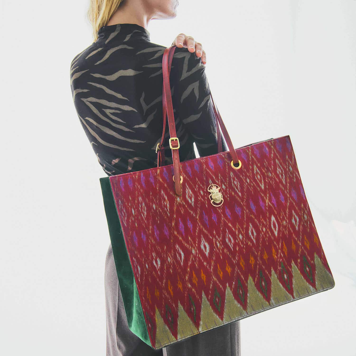 Burgundy Endek Shopping Bag Archi | Margareta Concept Store