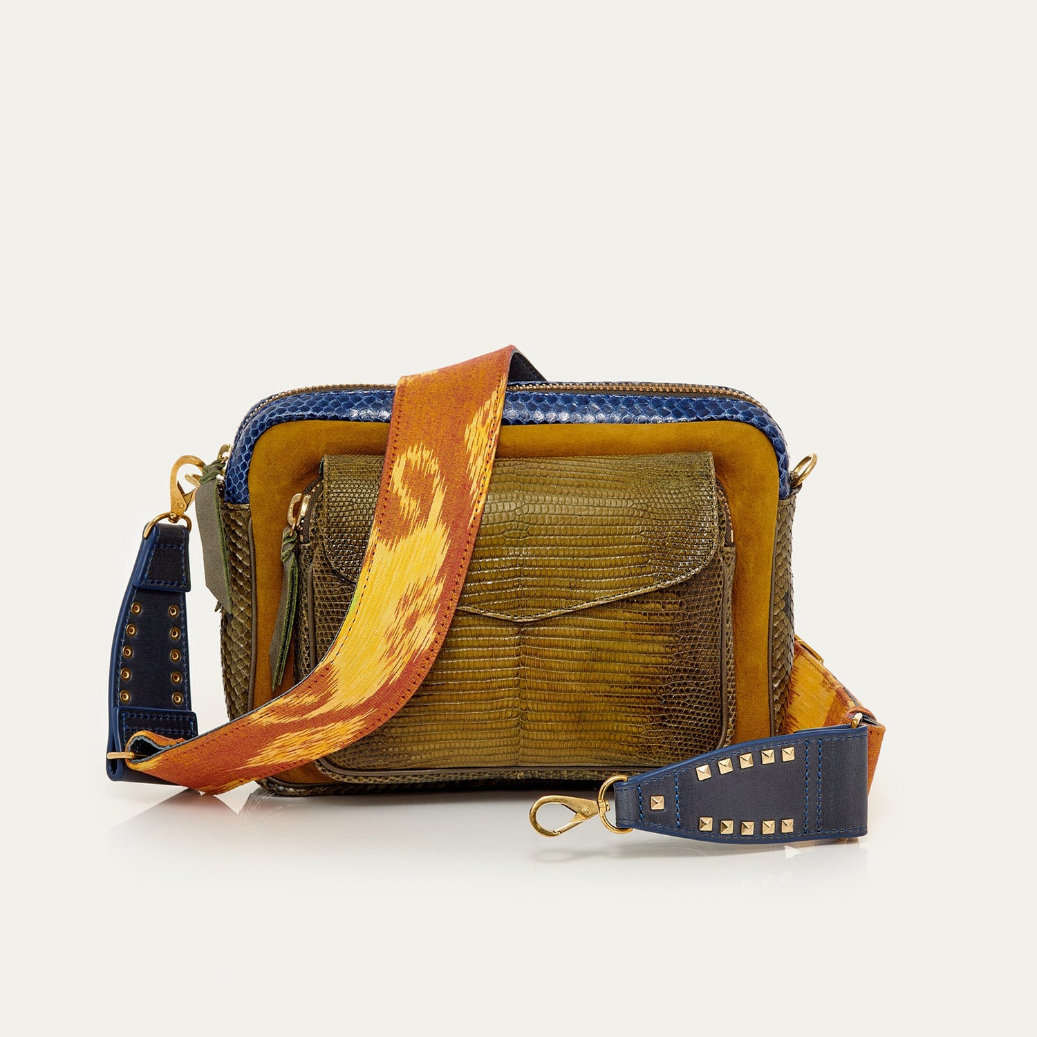 Navy Kaki Lizard And Python Big Charly Bag | Margareta Concept Store